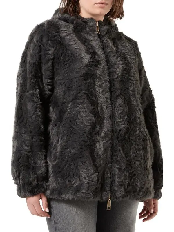 Marina Rinaldi Tesoro Faux Fur Zip Jacket - Medium Grey
