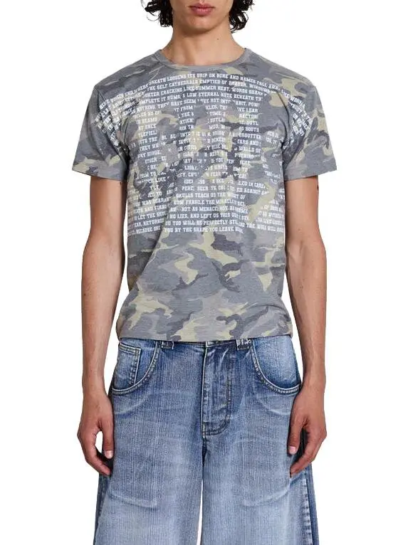 JADED LONDON Skull Text Print Graphic Ringer T-shirt - Camo