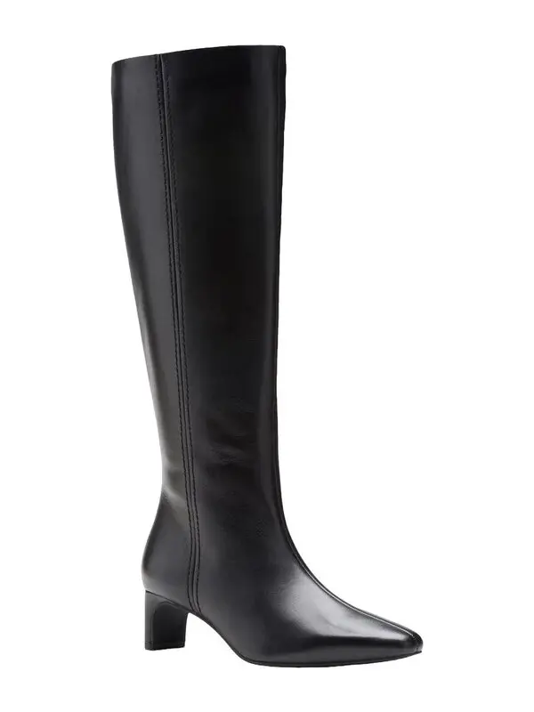 Clarks Edina Tall Leather Boot - Black Leather