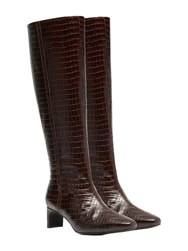 Clarks Edina Tall Leather Boot - Brown Leather