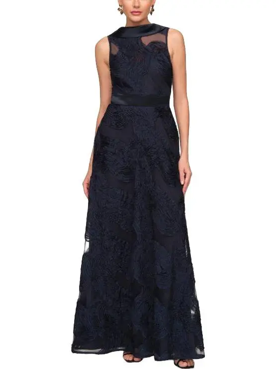 Js Collections Soutache A-line Gown - Navy