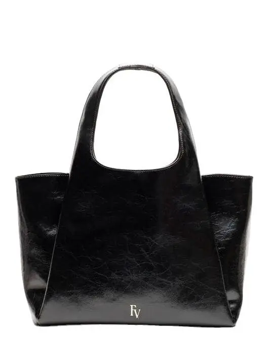 FRANCES VALENTINE Portia Crinkled Leather Shoulder Bag - Black