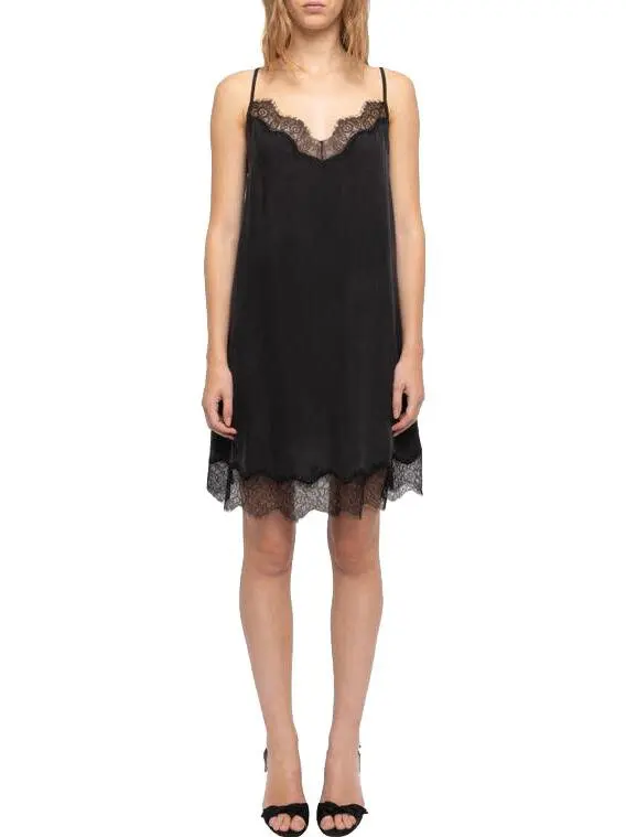 Zadig&Voltaire Lace Trimmed Silk Slipdress - Black