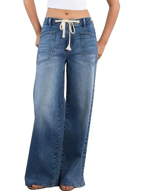 HINT OF BLU Stellar Tie Straight Leg Jeans - Stellar Blue