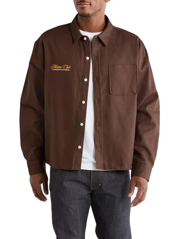 PACSUN Embroidered Cotton Canvas Button-up Shirt - Brown