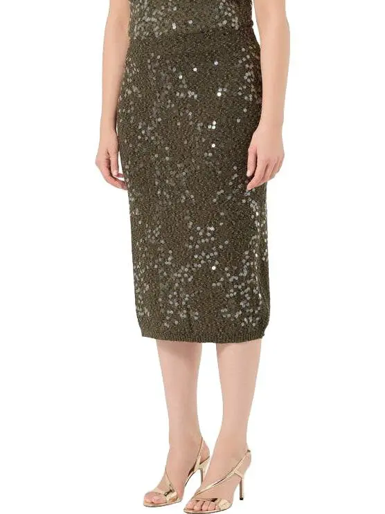 Marina Rinaldi Sequin Bouclé Skirt - Kaki