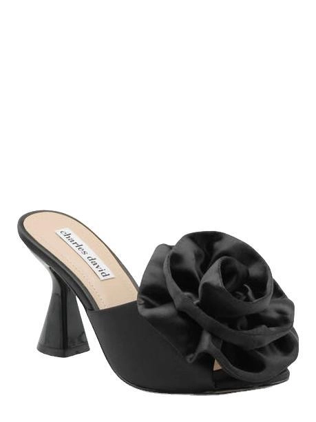 CHARLES DAVID Kayla Slide Sandal With Floral Appliqu - Black