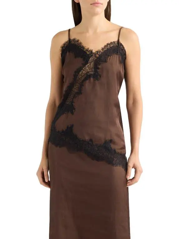 Deluc Sonic Lace Trim Asymmetric Tank - Chocolate