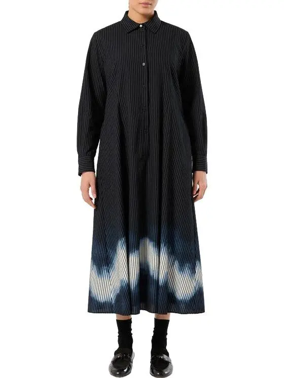 Marina Rinaldi Flock Pinstripe Shirtdress - Blue/black