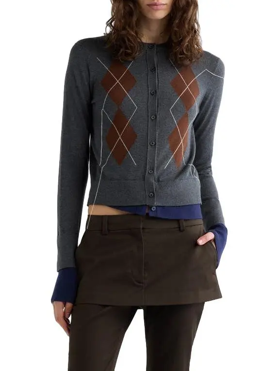 Acne Studios Kohona Argyle Silk & Wool Cardigan - Dark Grey/multi