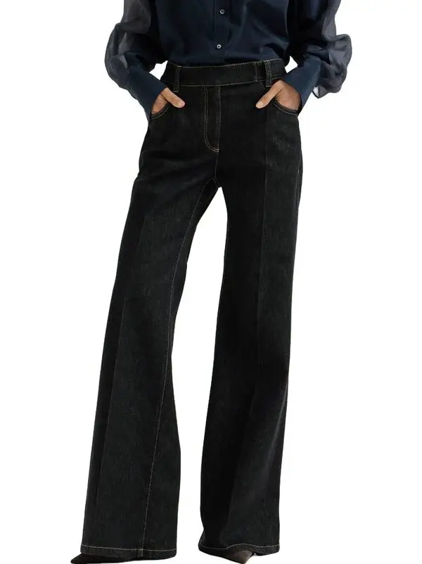 Brunello Cucinelli Monili Embellished No-fade Denim Flared Trousers - Black