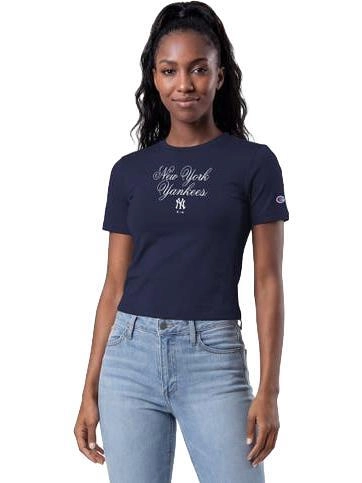 Champion New York Yankees Soft-touch Fitted Cropped T-shirt - Navy
