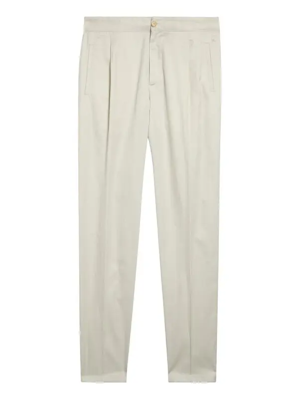 Isaia Single Pleat Cotton Trousers - Bianco Perla