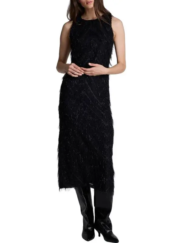 KENNETH COLE Fringe Racerback Midi Sheath Dress - Black