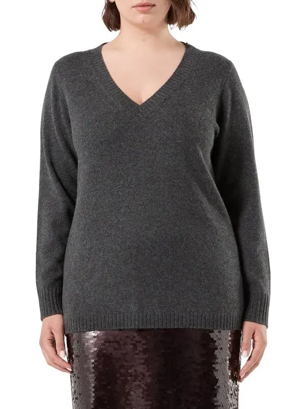 Marina Rinaldi Cashmere V-neck Sweater - Dark Grey