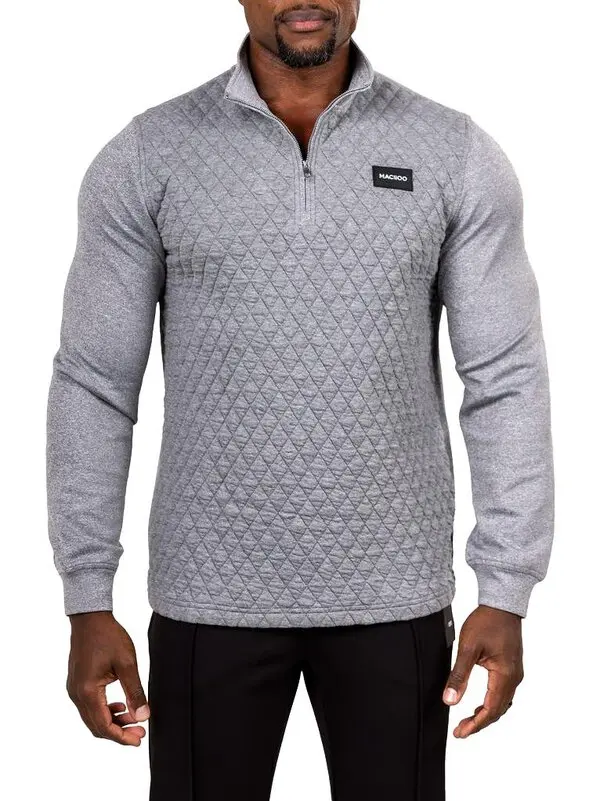 MACEOO Diamond Quilted Quarter Zip Pullover - Grey