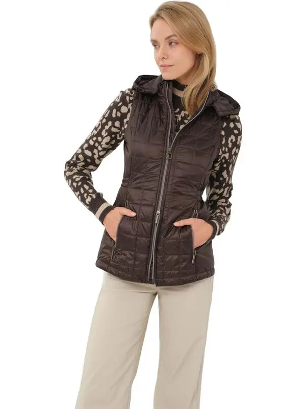 Anatomie Hooded Montreal Quilted Vest With Removable Hood - Espresso