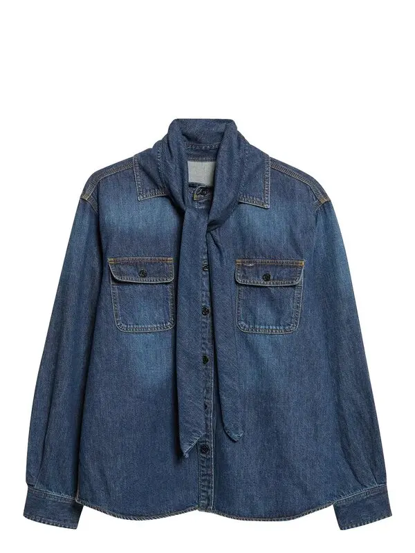 Sacai Tie Neck Denim Button-up Shirt - Blue