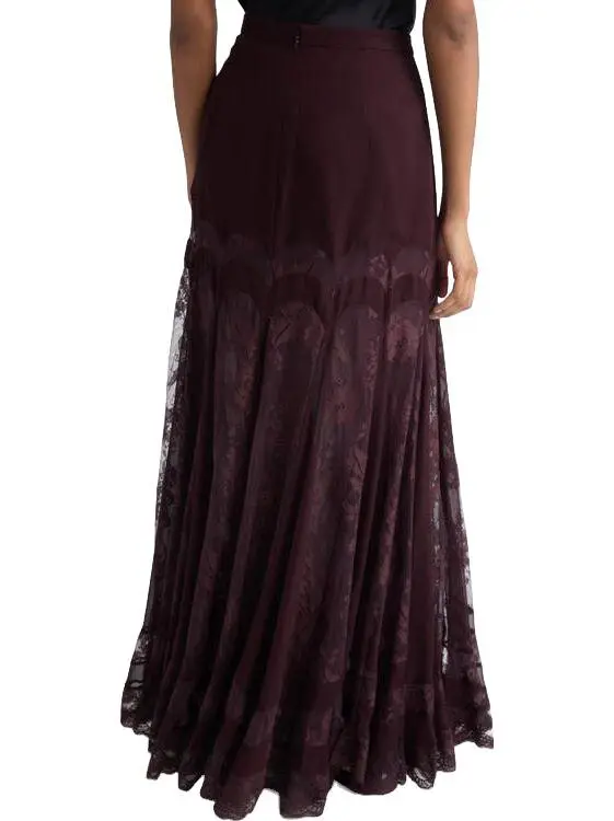 Zimmermann Valiant Panelled Silk & Lace Maxi Skirt - Chocolate