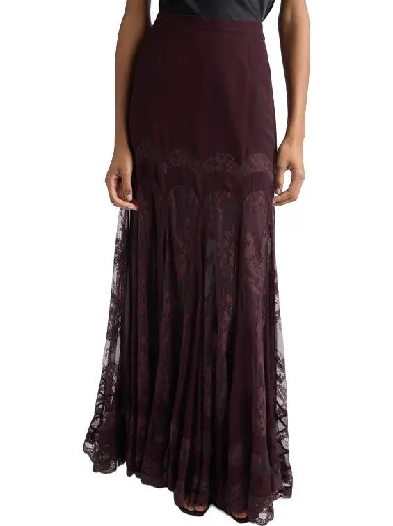Zimmermann Valiant Panelled Silk & Lace Maxi Skirt - Chocolate