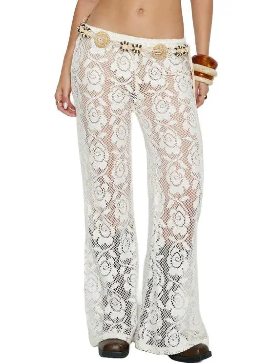 Princess Polly Rosadonna Lace Flared Pants - Cream