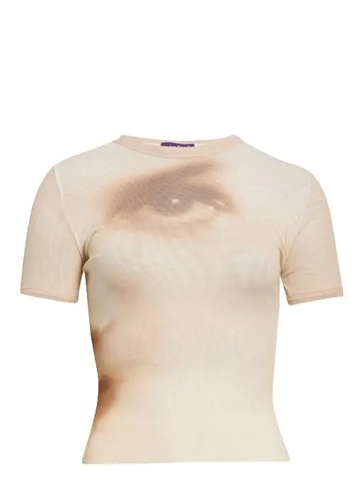 JEAN PAUL GAULTIER Printed Mesh Cropped Baby Tee - Beige