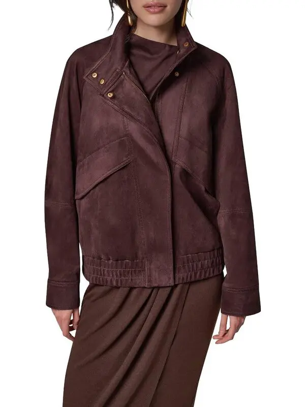 Donna Karan New York Faux Suede Zip-front Jacket - Espresso