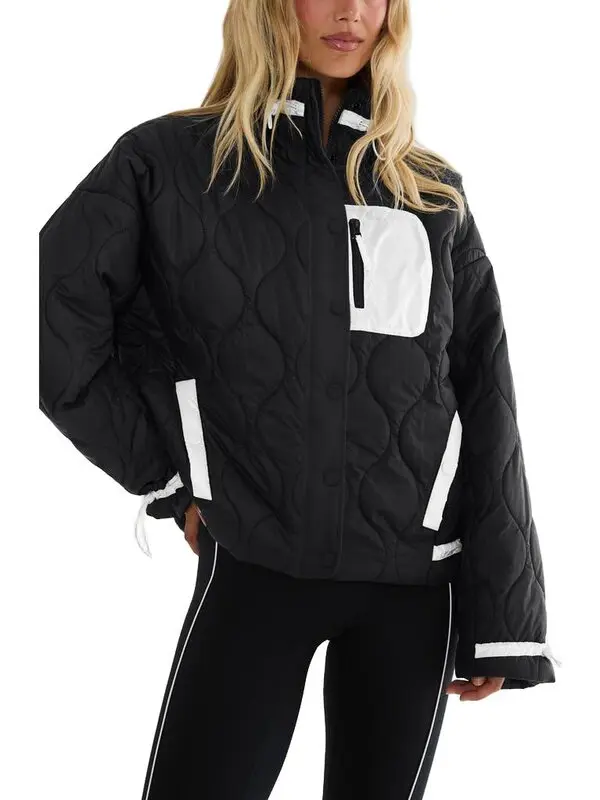 Beach Riot Quilted Jacket With Stand Collar And Zip Pockets - Twilight