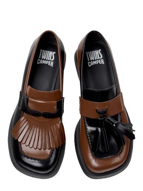 Camper Donna Twins Mismatch Loafers With Fringe And Tassels - Medium Brown