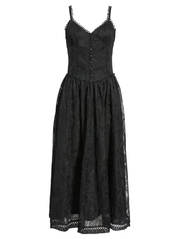 EN SAISON Floral Embroidered Corset Maxi Dress - Black