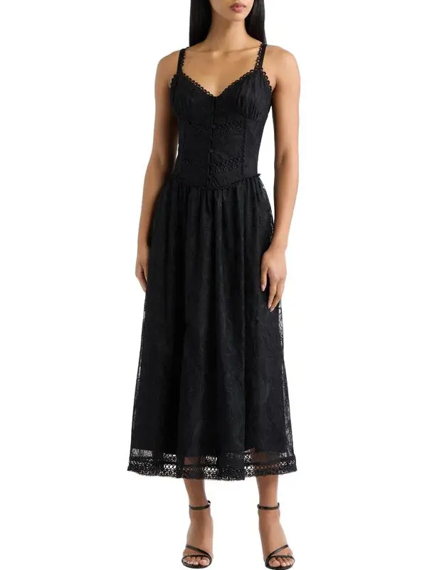 EN SAISON Floral Embroidered Corset Maxi Dress - Black