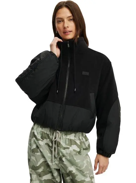 Cotton:on Polar Fleece Padded Bomber Jacket - Black