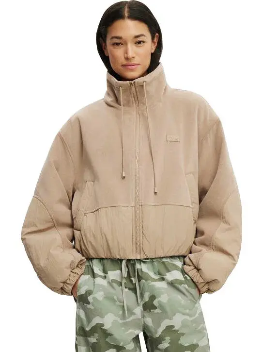 Cotton:on Polar Fleece Padded Bomber Jacket - Latte