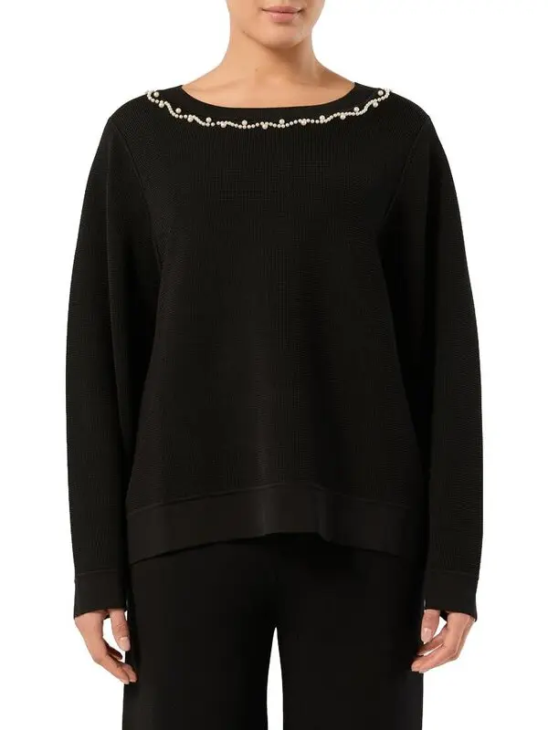 Marina Rinaldi Imitation Pearl Neck Sweater - Black
