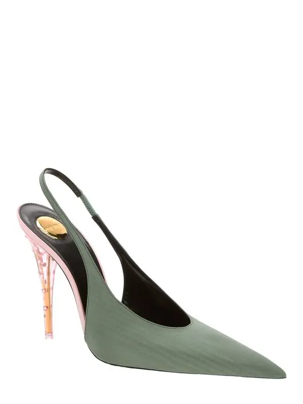 Saint Laurent Allure Strass Clear Heel Pointed Toe Slingback Pump - Flannel