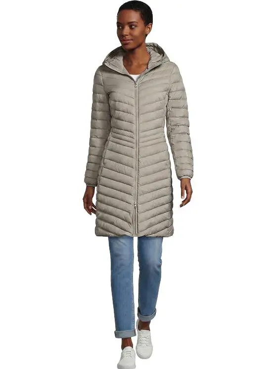 LANDS' END Ultralight Packable Down Coat - Soft Mushroom