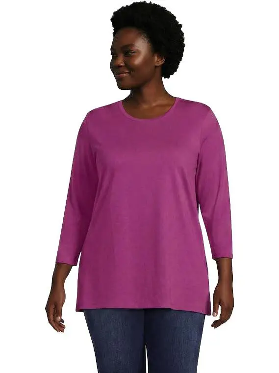LANDS' END 3/4 Sleeve Supima Cotton Tunic - Light Raspberry