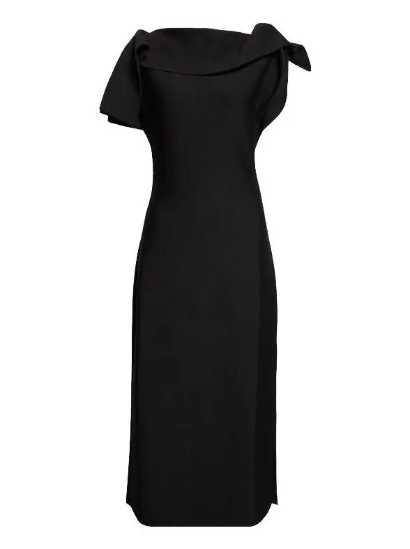 Oscar De La Renta Asymmetrical Draped Neck Sleeveless Sweater Dress - Black