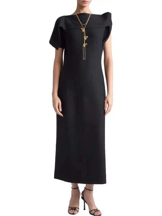 Oscar De La Renta Asymmetrical Draped Neck Sleeveless Sweater Dress - Black
