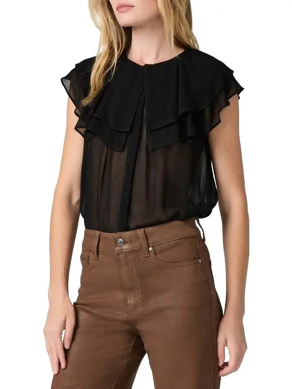 Paige Lucia Double Ruffle Collar Top - Black