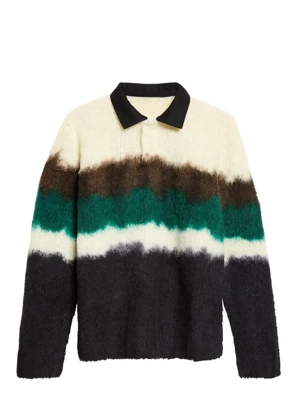 Sacai Chusen Dyed Wool Blend Polo Sweater - Black Multi