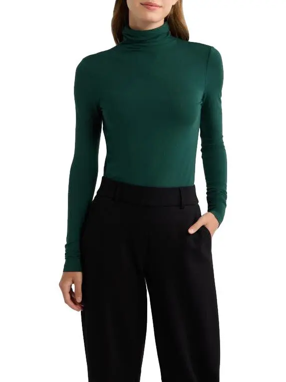 Anne Klein Seamless Turtleneck Long Sleeve Top - Pine Forest