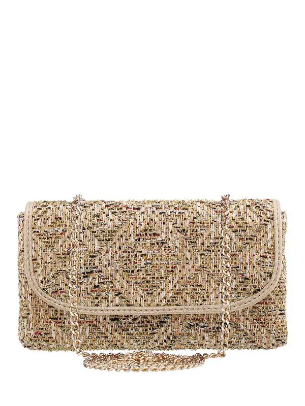 Nina Cerise Textured Clutch With Chain Strap - Gold Multi