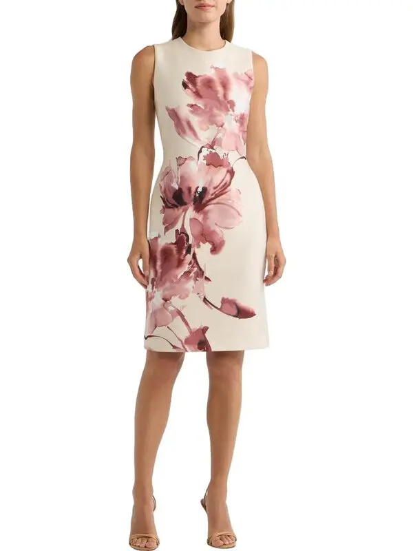 Anne Klein Floral Sleeveless Sheath Dress - Ivory Shell Multi