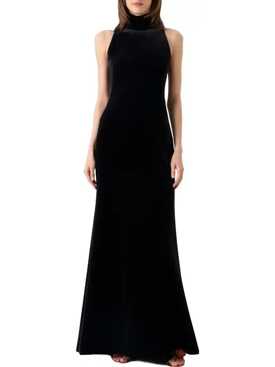 Akris Velvet Scuba Knit Trumpet Gown With Fringe Detail - Black