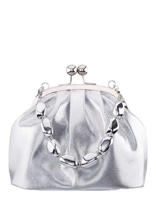 Nina Vespera Frame Clutch With Beaded Handle - Silver