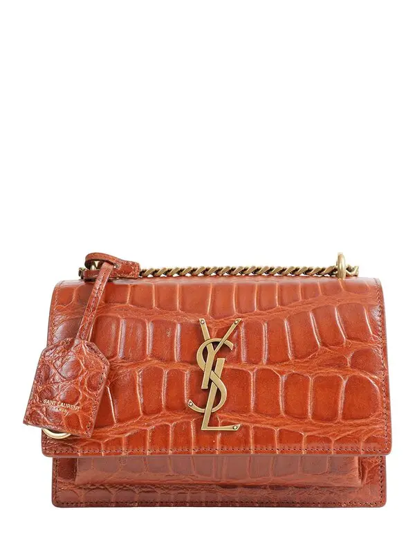 Saint Laurent Small Crocodile Sunset Shoulder Bag - Brown