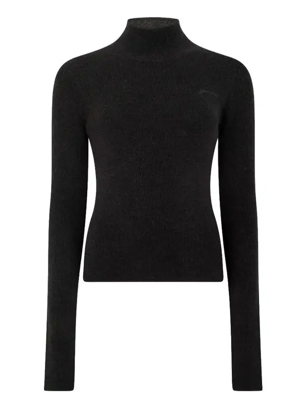 GANNI Ribbed Knit High-neck Sweater - Grey
