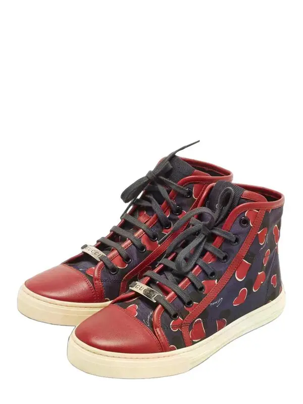 Gucci Heart Print Leather Trim High-top Sneakers - Blue