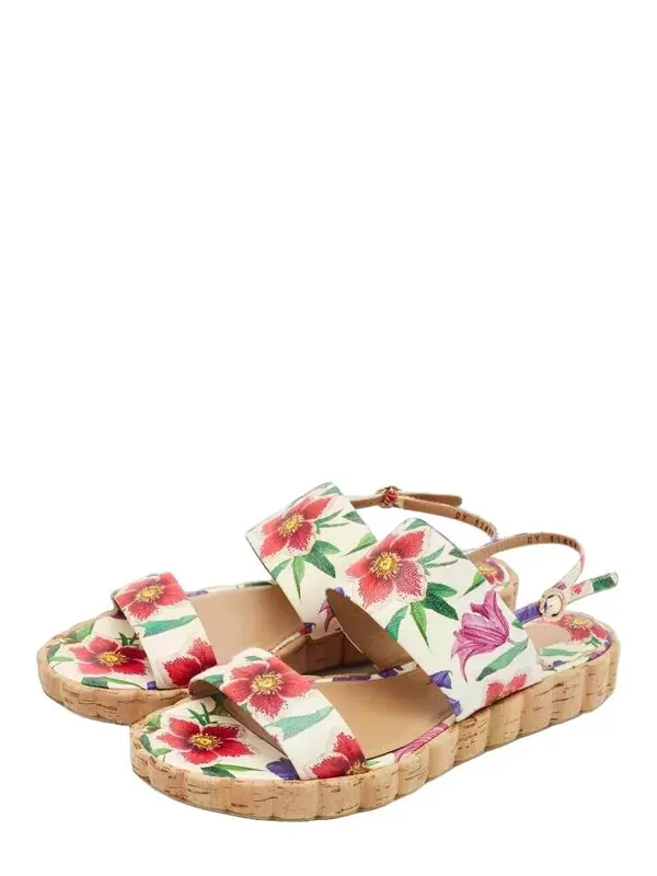 FERRAGAMO Floral Print Slingback Sandals - Neutrals
